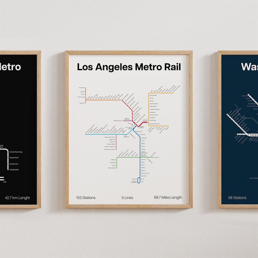 Los Angeles Metro Rail Poster, USA Subway Print Minimalistic, Wall Art ...