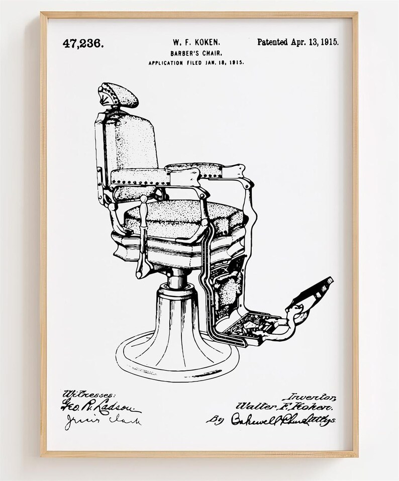Barber's Chair Blueprint Poster, Barber's Chair Patent Wall Art ...