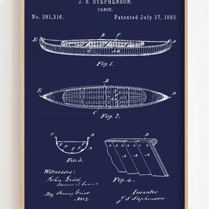 Canoe Blueprint Poster, Canoe Patent Wall Art Minimalistic, Gift Decor ...