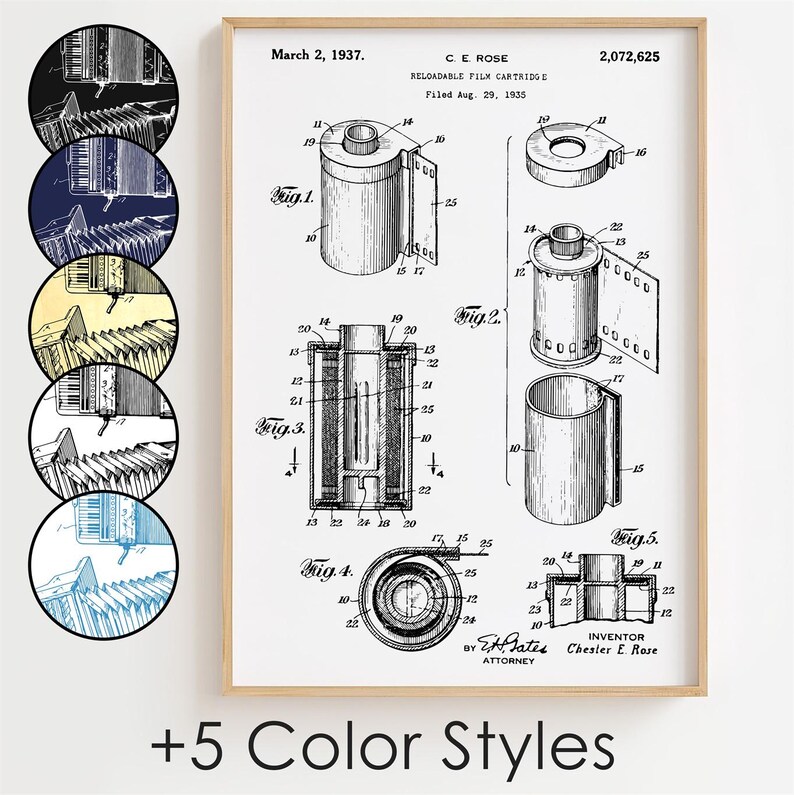 Camera Film Roll Blueprint Poster, Camera Film Roll Patent Wall Art ...