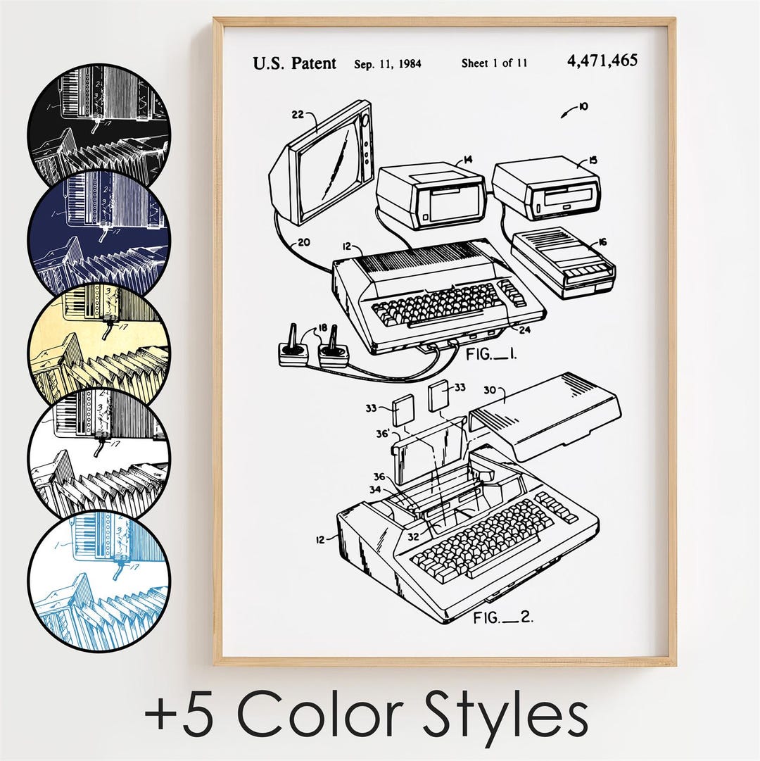 Atari 800 Blueprint Poster, Atari 800 Patent Wall Art Minimalistic ...