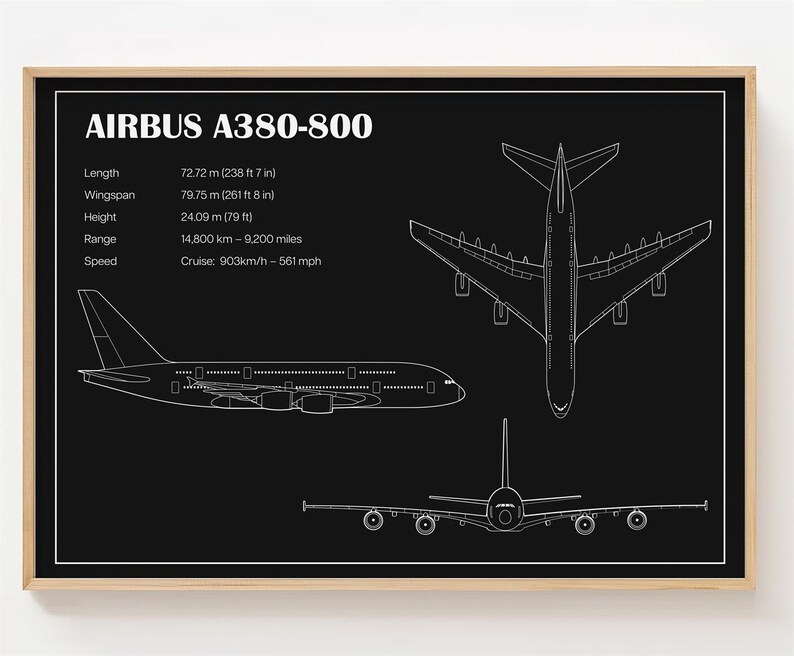 Airbus A380-800 Poster, Airbus A380-800 Print Custom Airplane [UNFRAMED ...