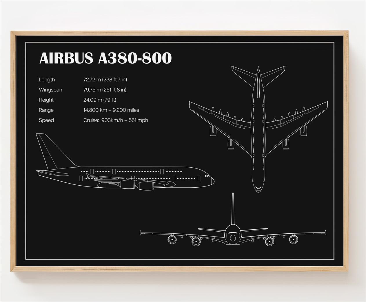 Airbus A380-800 Poster, Airbus A380-800 Print Custom Airplane [UNFRAMED ...