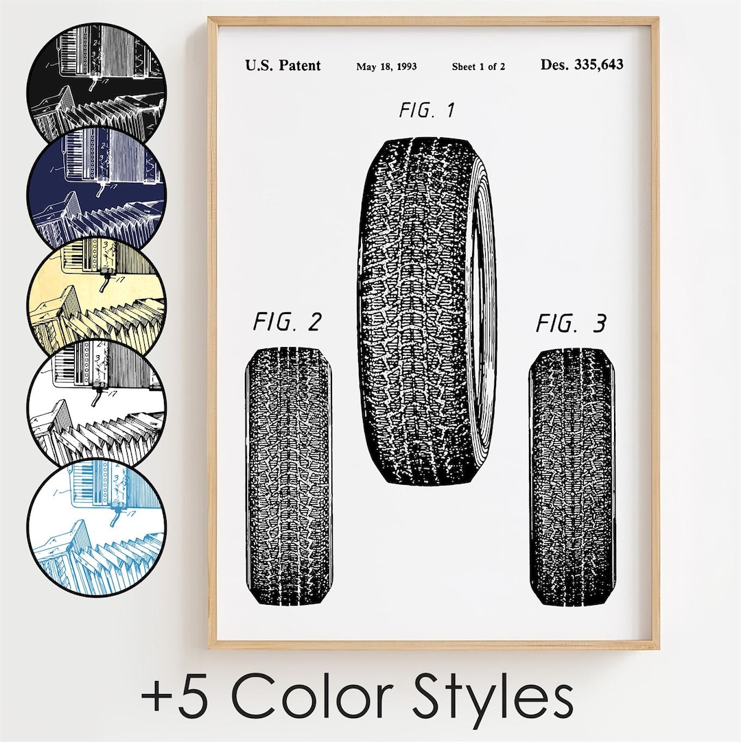 Car Tire Blueprint Poster, Car Tire Patent Wall Art Minimalistic, Gift ...