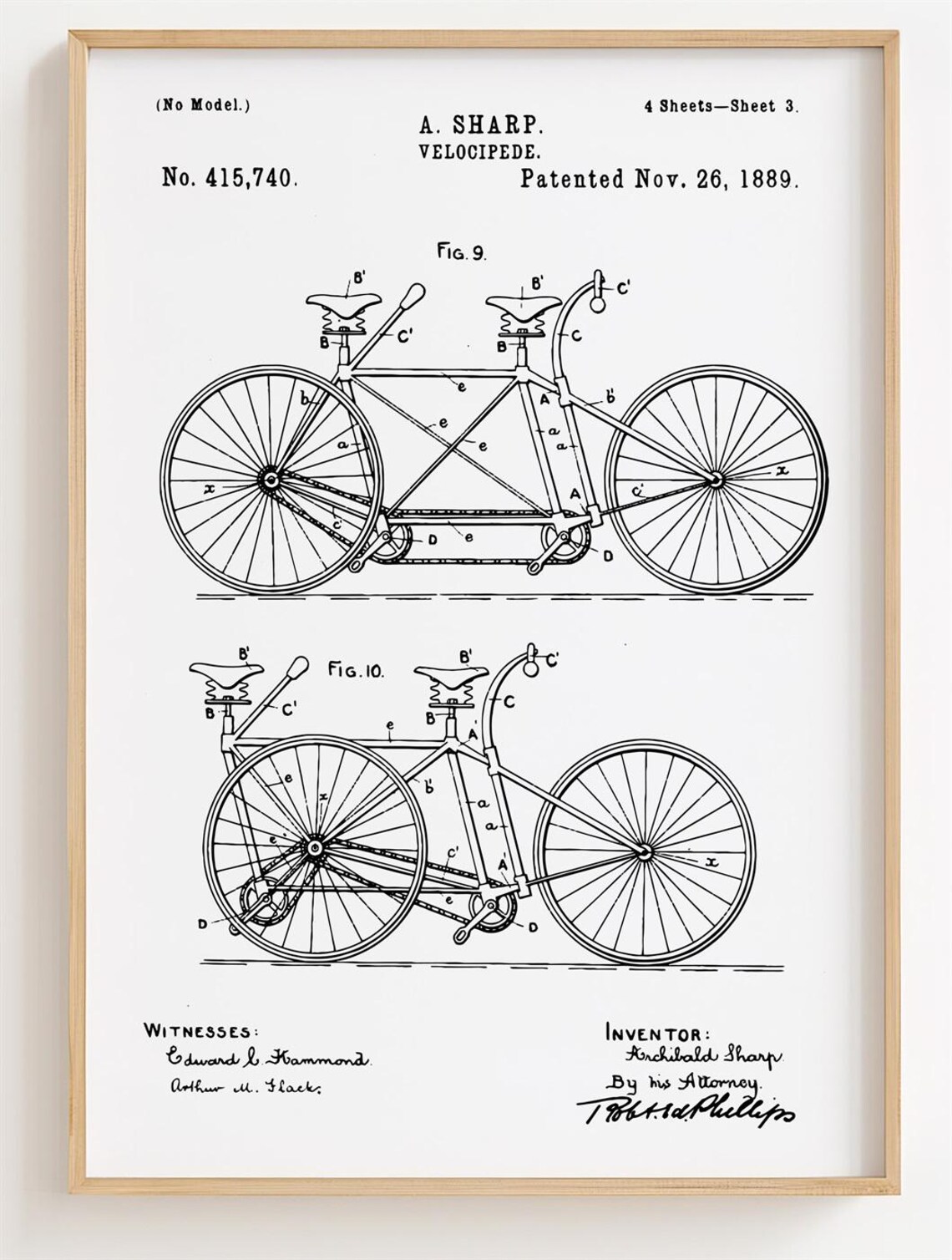 Velocipede Blueprint Poster, Velocipede Patent Wall Art Minimalistic ...