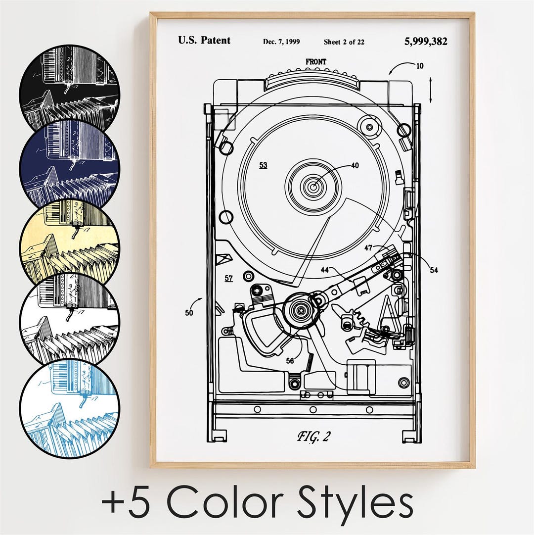 Hard Drive Blueprint Poster, Hard Drive Patent Wall Art Minimalistic ...