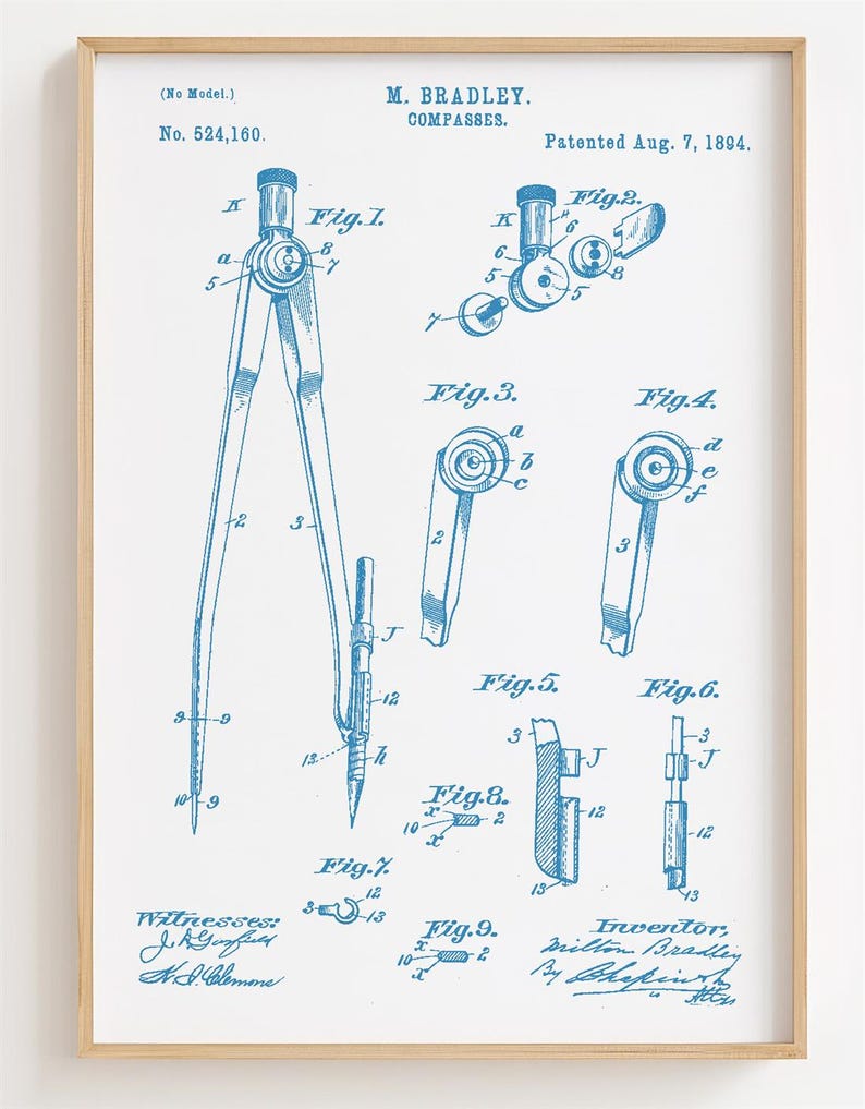 Compass Blueprint Poster, Compass Patent Wall Art Minimalistic, Gift ...