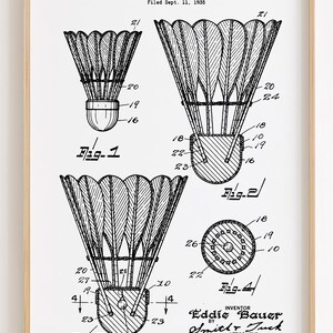 Badminton Shuttle Blueprint Poster, Badminton Shuttle Patent Wall Art ...