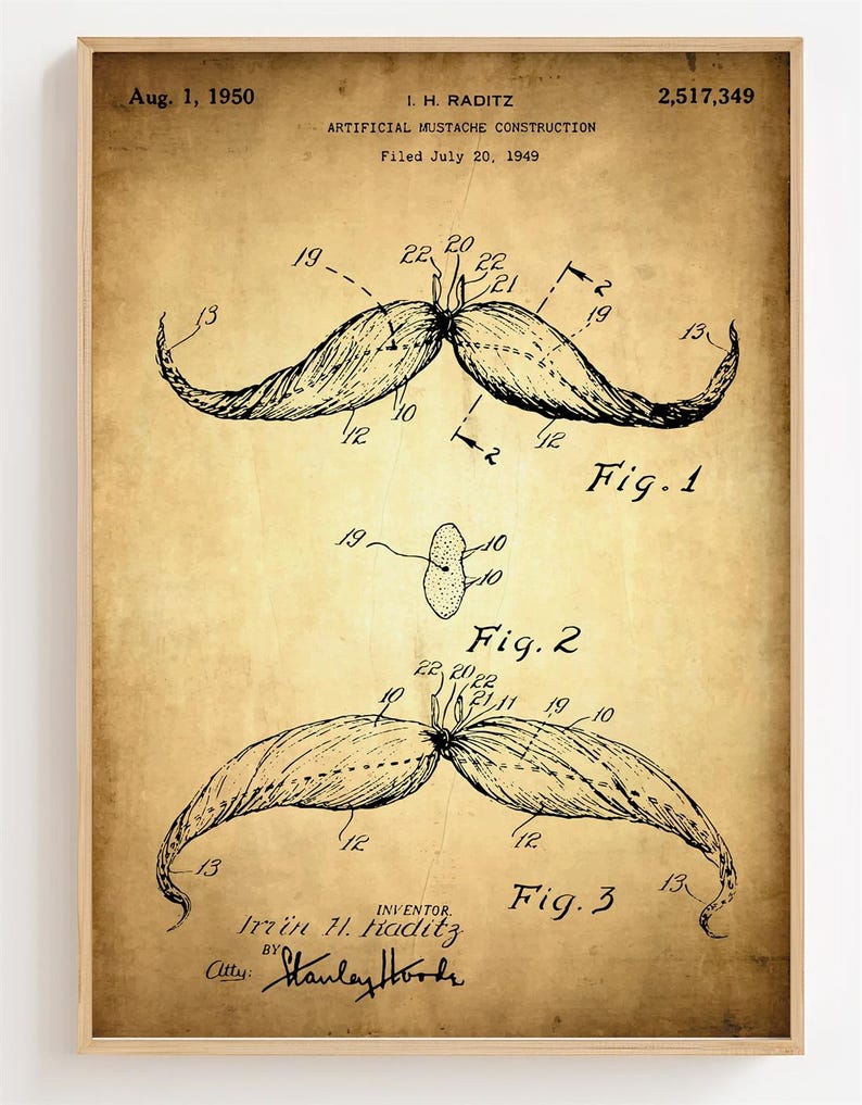 Artificial Mustache Blueprint Poster, Artificial Mustache Patent Wall ...