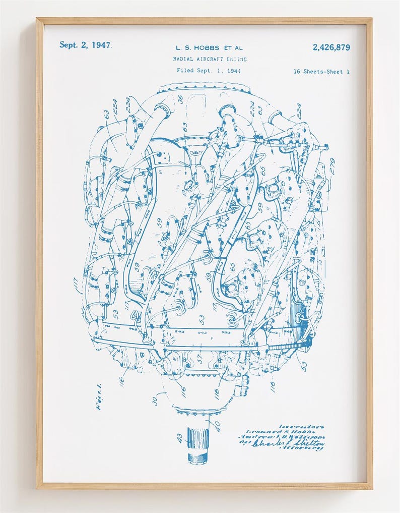 Radial Aircraft Engine Blueprint Poster, Radial Aircraft Engine Patent ...