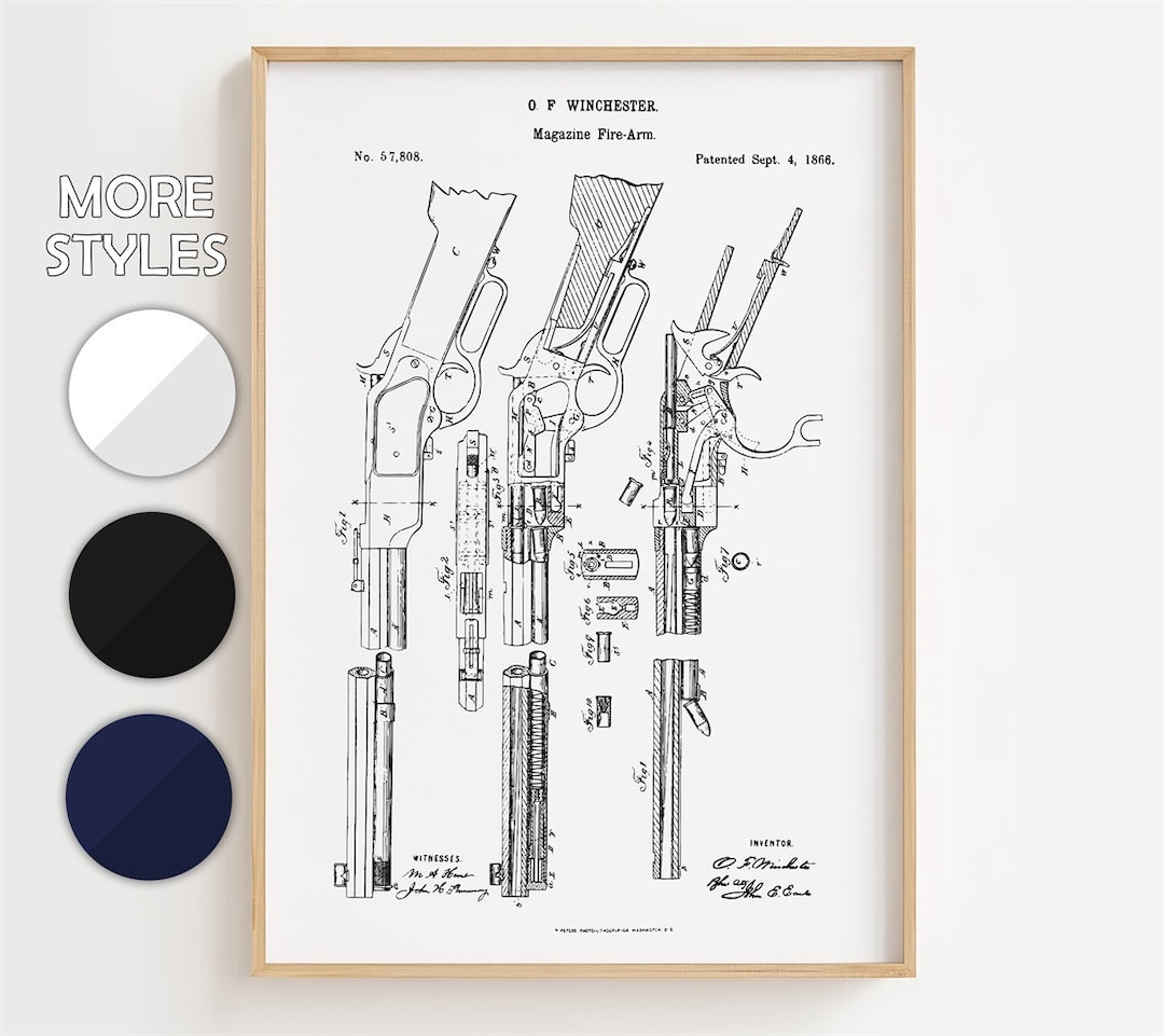 1866 Winchester Rifle Blueprint Poster, 1866 Winchester Rifle Patent ...