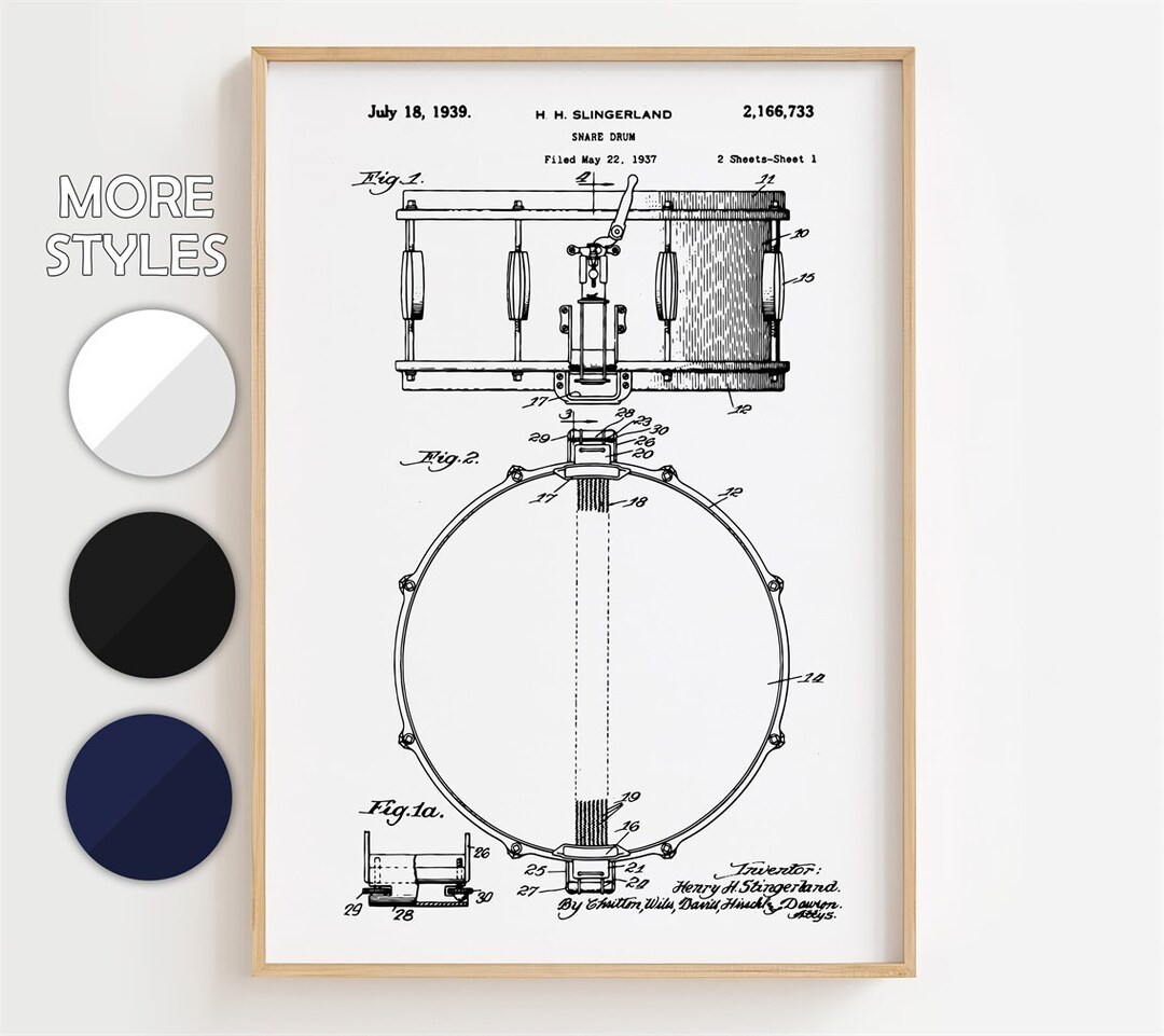 Snare Drum Blueprint Poster, Patent Wall Art Minimalistic, Gift Decor ...