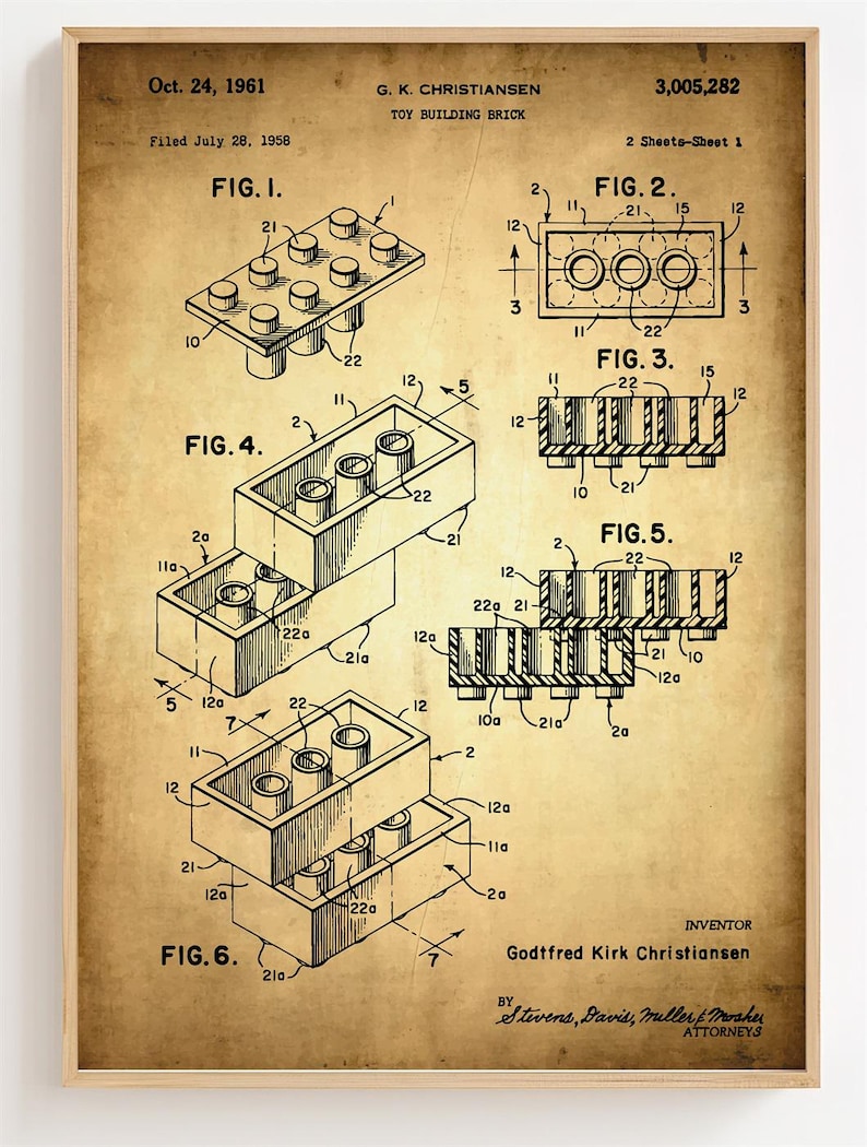 Building Blocks Blueprint Poster, Building Blocks Patent Wall Art ...