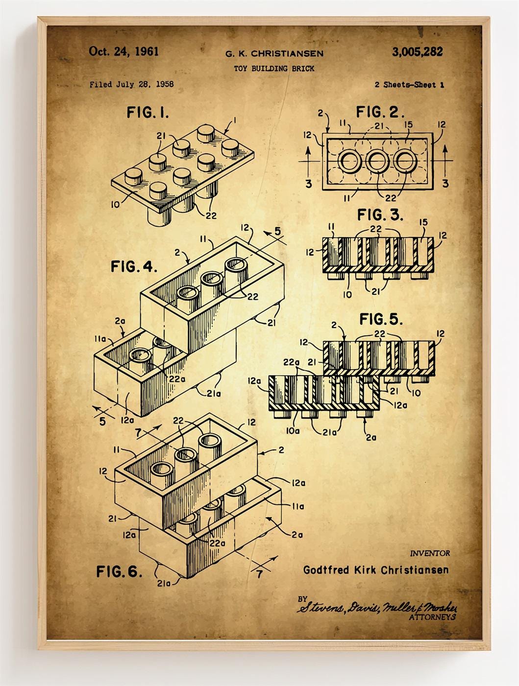 Building Blocks Blueprint Poster, Building Blocks Patent Wall Art ...
