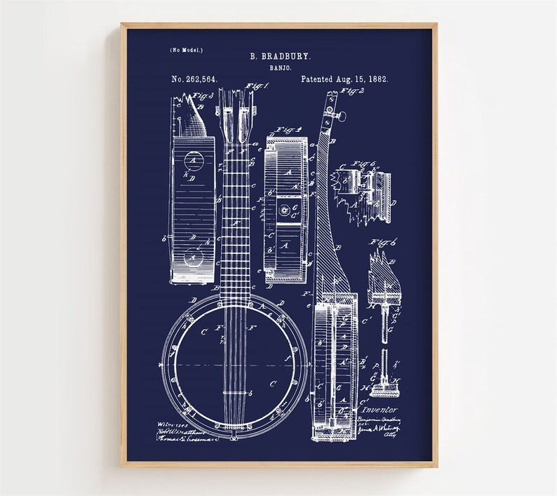 Banjo Blueprint Poster, Patent Wall Art Minimalistic, Gift Decor ...