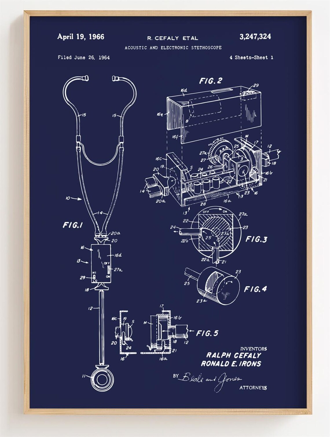 Stethoscope Blueprint Poster, Stethoscope Patent Wall Art Minimalistic ...