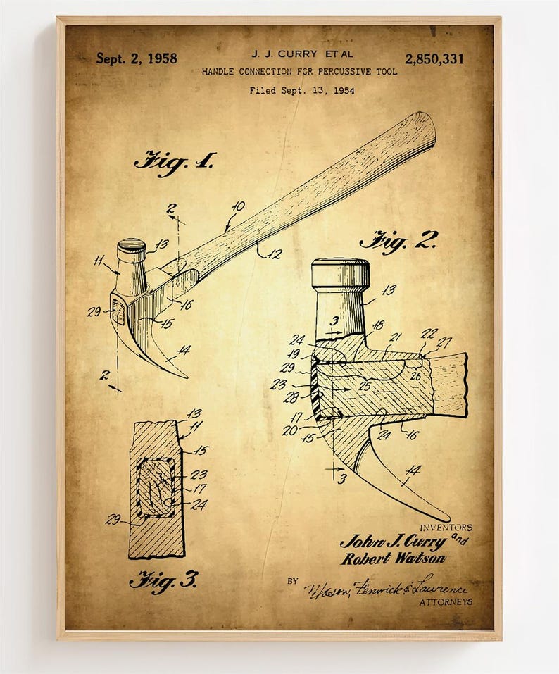 Hammer Blueprint Poster, Hammer Patent Wall Art Minimalistic, Gift ...