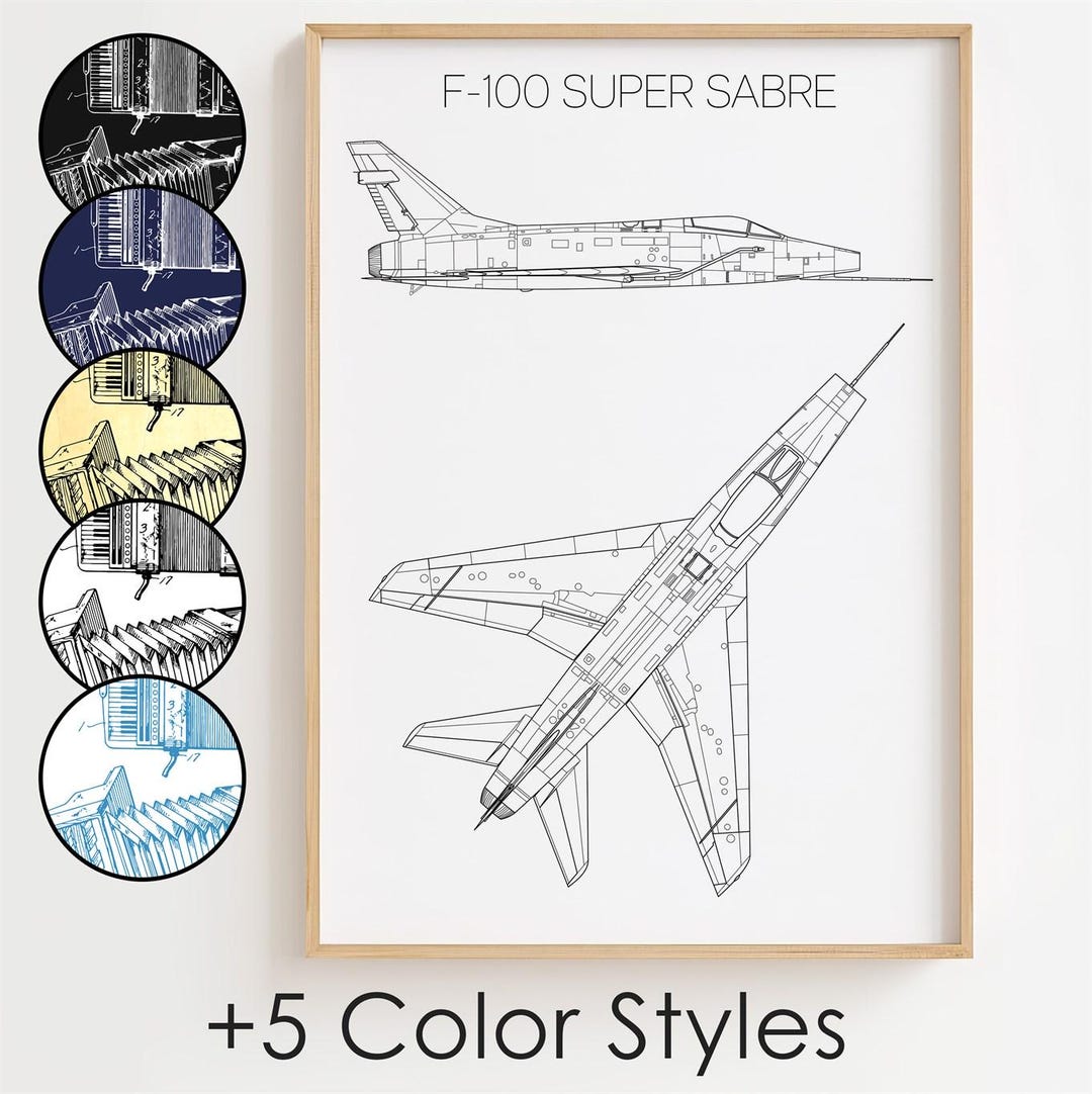 F-100 Super Sabre Blueprint Poster, F-100 Super Sabre Patent Wall Art ...