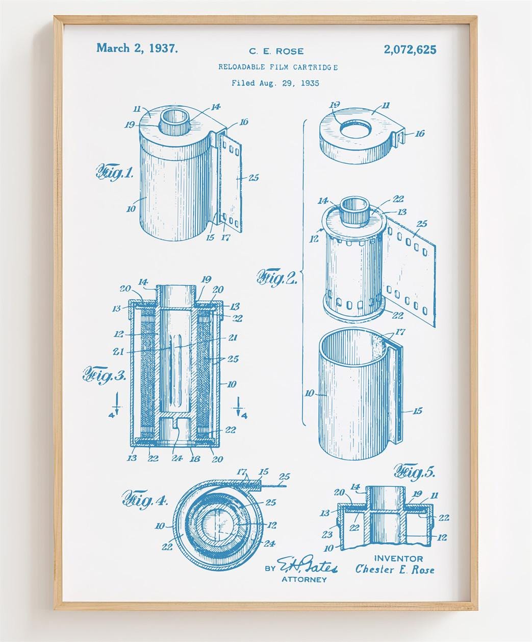 Camera Film Roll Blueprint Poster, Camera Film Roll Patent Wall Art ...