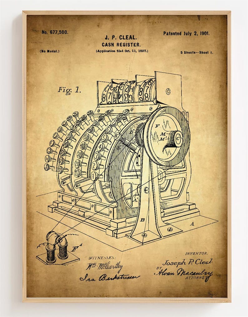 Cash Register Blueprint Poster, Cash Register Patent Wall Art ...