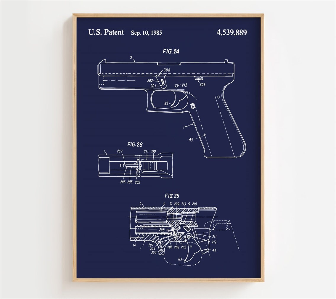 Glock Blueprint Poster, Patent Wall Art Minimalistic, Gift Decor ...