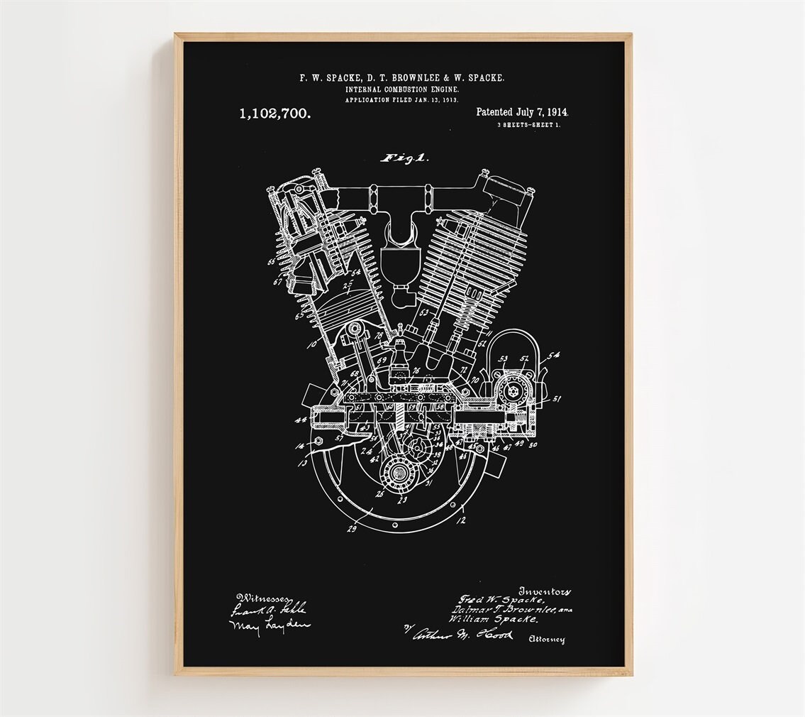 Combustion Engine Blueprint Poster, Patent Wall Art Minimalistic, Gift ...