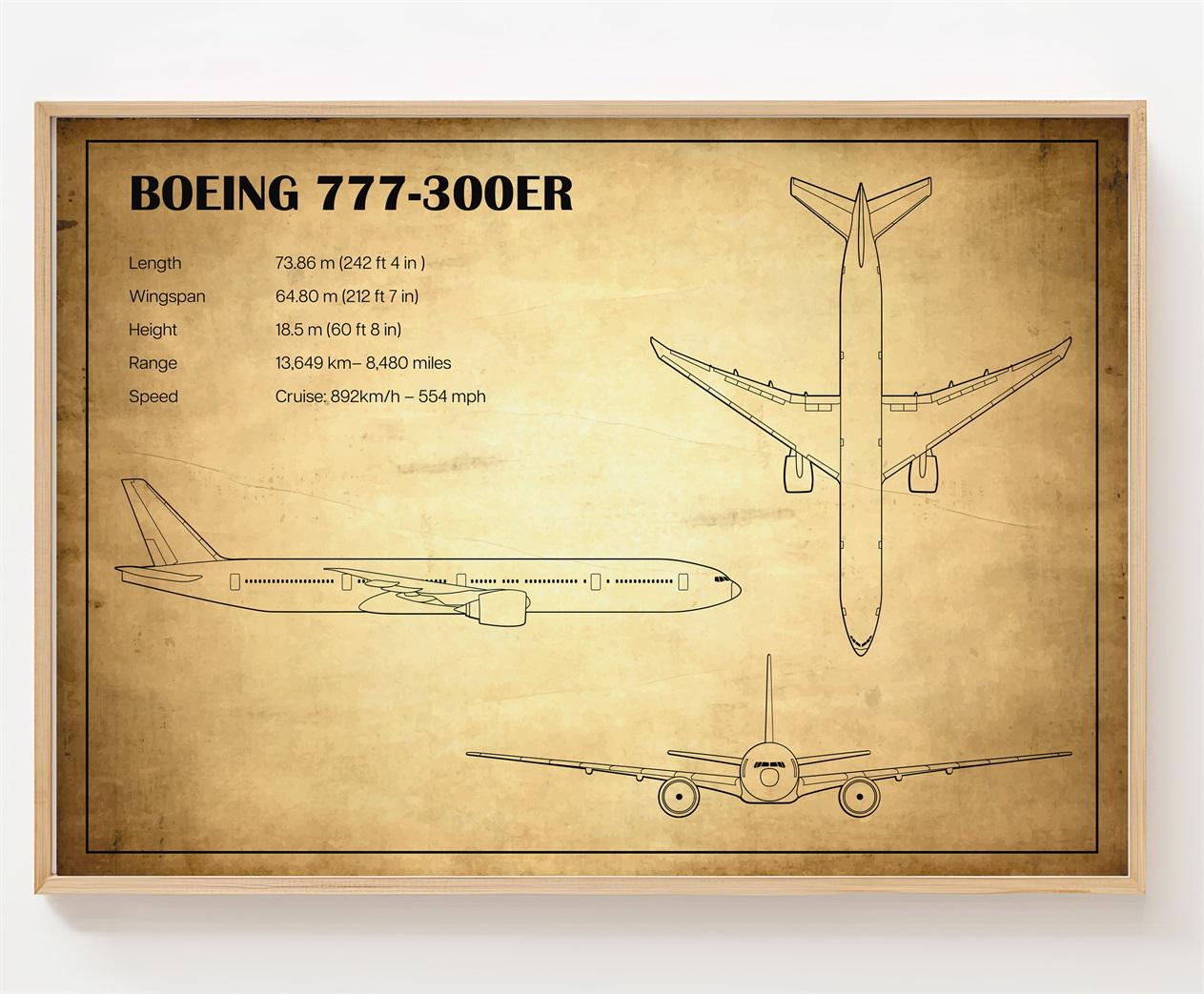 Boeing 777-300ER Poster, Boeing 777-300ER Print Custom Airplane ...