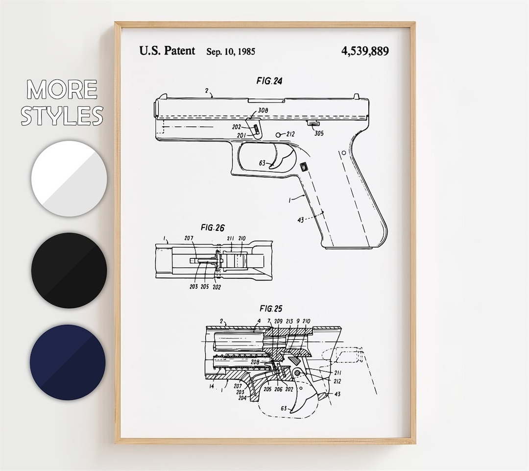 Glock Blueprint Poster, Patent Wall Art Minimalistic, Gift Decor ...