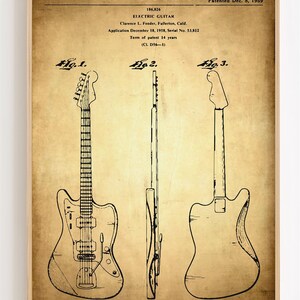 Electric Guitar Blueprint Poster, Electric Guitar Patent Wall Art ...