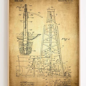 Oil Rig Blueprint Poster, Oil Rig Patent Wall Art Minimalistic, Gift ...