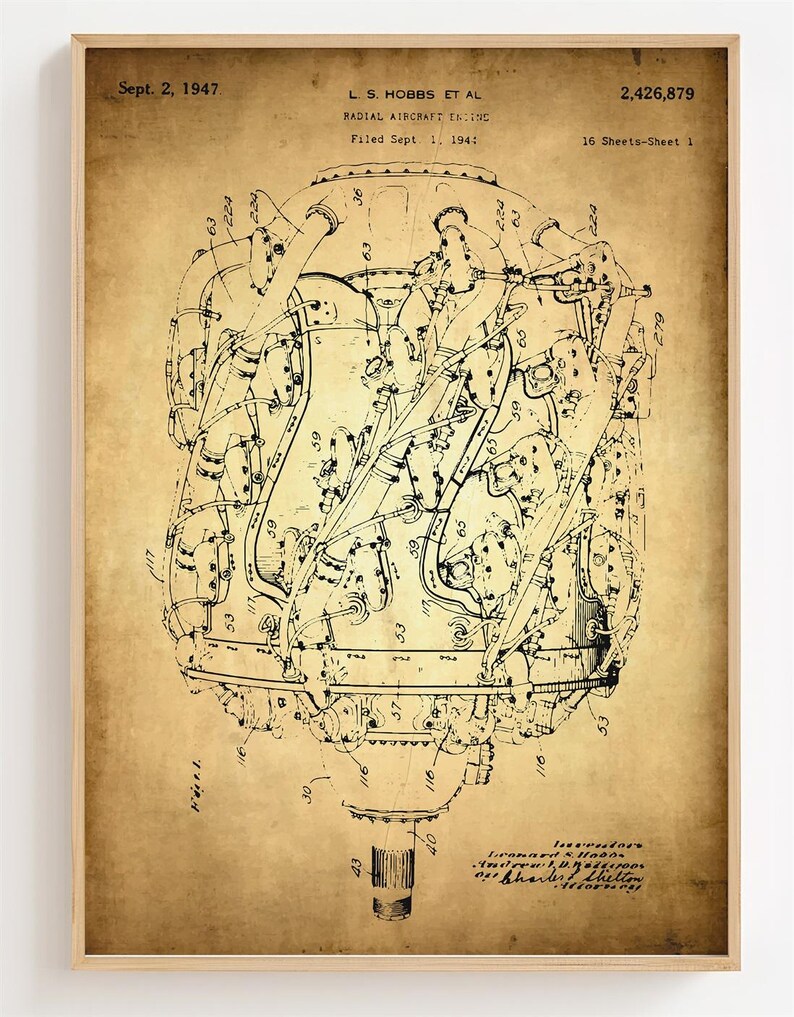 Radial Aircraft Engine Blueprint Poster, Radial Aircraft Engine Patent ...