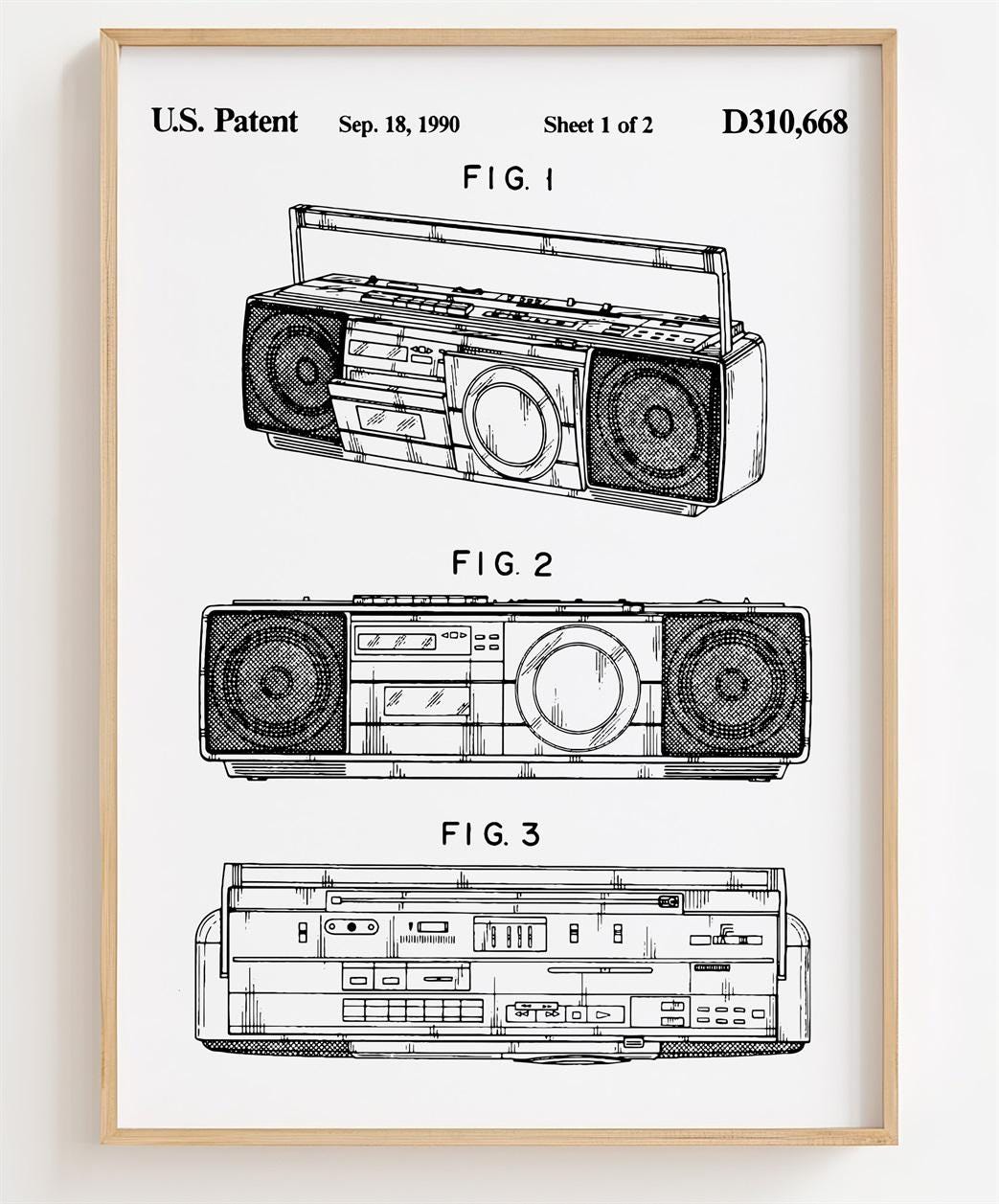 Boombox Blueprint Poster, Boombox Patent Wall Art Minimalistic, Gift ...