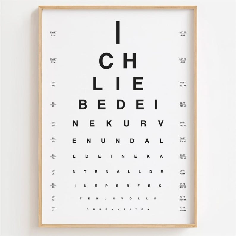 Snellen Eye Chart Poster, Snellen Eye Chart Print Minimalistic, Wall ...