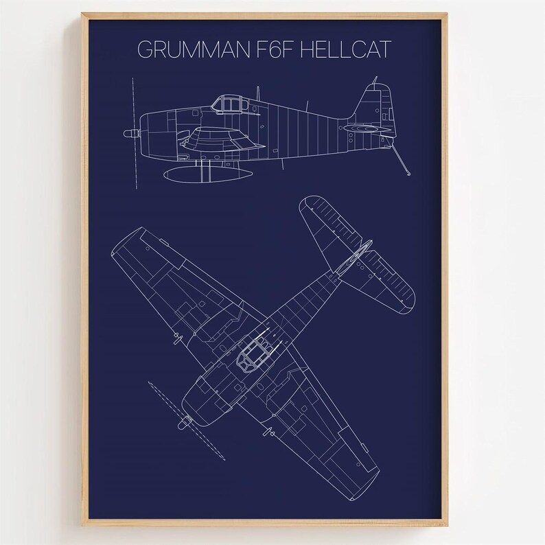 Grumman F6F Hellcat Blueprint Poster, Grumman F6F Hellcat Patent Wall ...