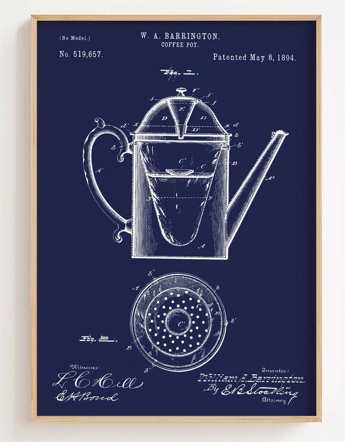Coffee Pot Blueprint Poster, Coffee Pot Patent Wall Art Minimalistic ...