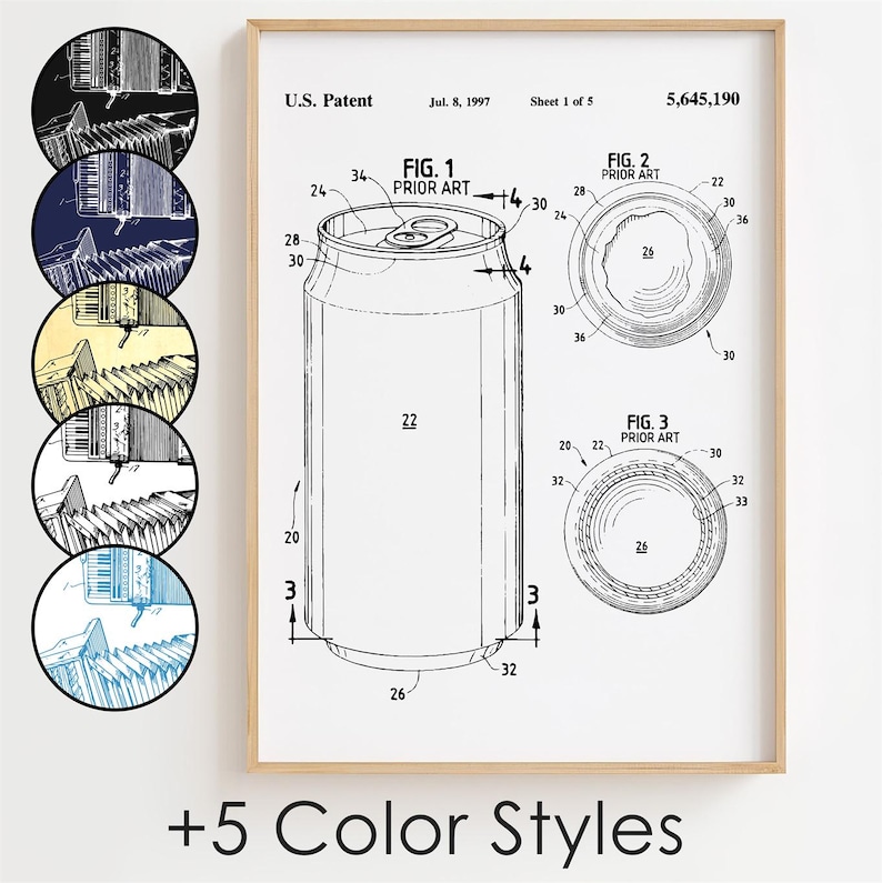 Soda Can Blueprint Poster, Soda Can Patent Wall Art Minimalistic, Gift ...