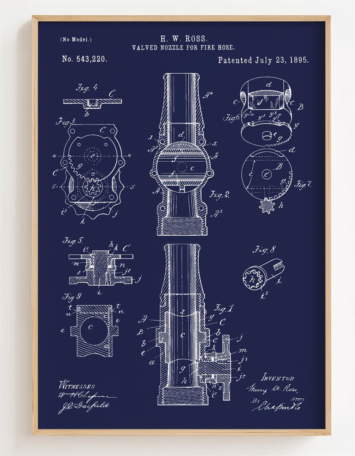 Fire Hose Nozzle Blueprint Poster, Fire Hose Nozzle Patent Wall Art ...