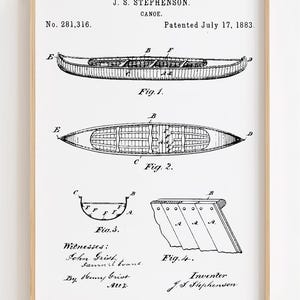 Canoe Blueprint Poster, Canoe Patent Wall Art Minimalistic, Gift Decor ...