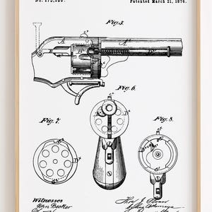 Revolver Blueprint Poster, Revolver Patent Wall Art Minimalistic, Gift ...