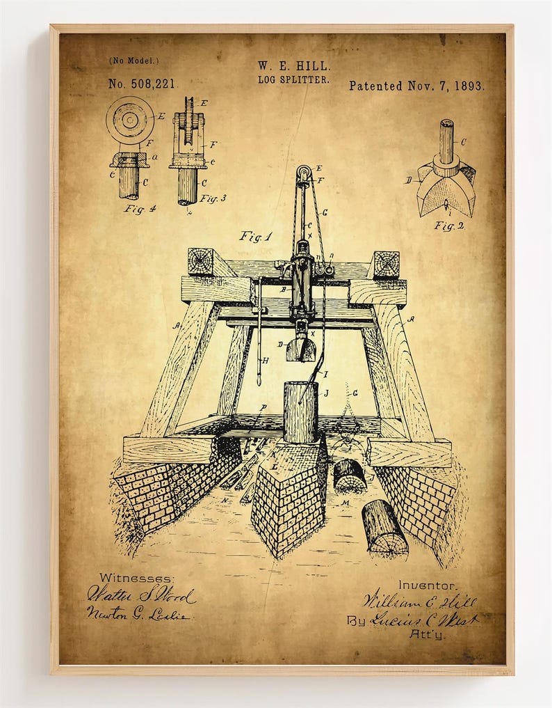 Log Splitter Blueprint Poster, Log Splitter Patent Wall Art ...