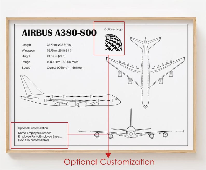 Airbus A380-800 Poster, Airbus A380-800 Print Custom Airplane [UNFRAMED ...
