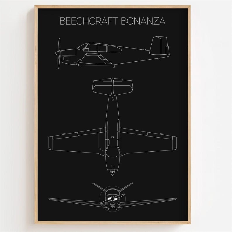 Beechcraft Bonanza Blueprint Poster, Beechcraft Bonanza Patent Wall Art ...