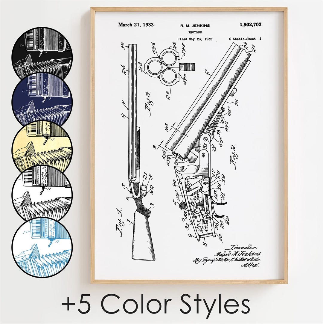 Shotgun Blueprint Poster, Shotgun Patent Wall Art Minimalistic, Gift ...