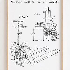 Pallet Jack Blueprint Poster, Pallet Jack Patent Wall Art Minimalistic ...