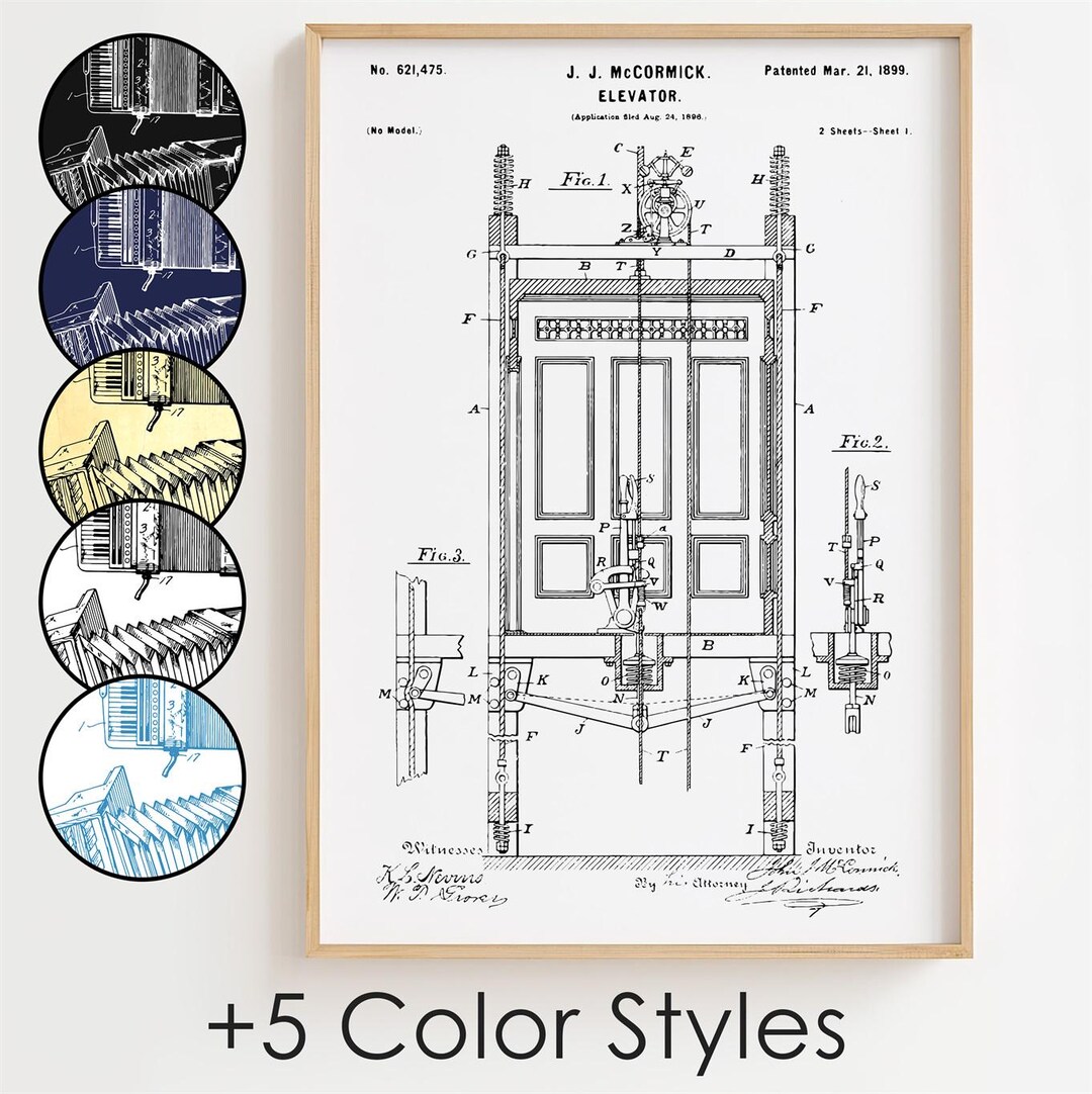 Elevator Blueprint Poster, Elevator Patent Wall Art Minimalistic, Gift ...