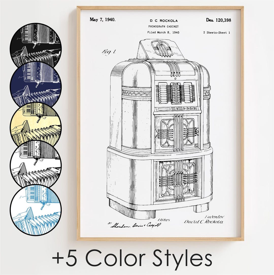 Phonograph Cabinet Blueprint Poster, Phonograph Cabinet Patent Wall Art ...
