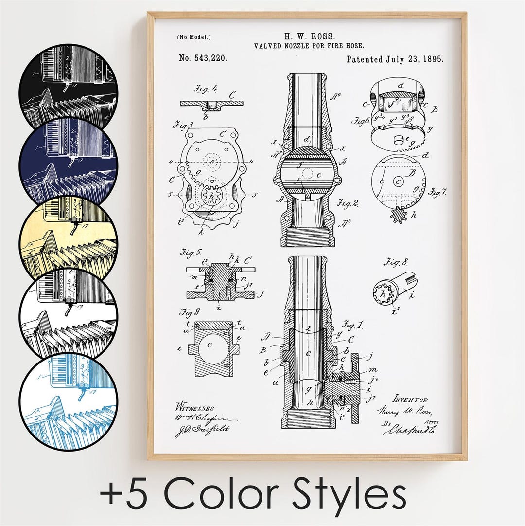 Fire Hose Nozzle Blueprint Poster, Fire Hose Nozzle Patent Wall Art ...