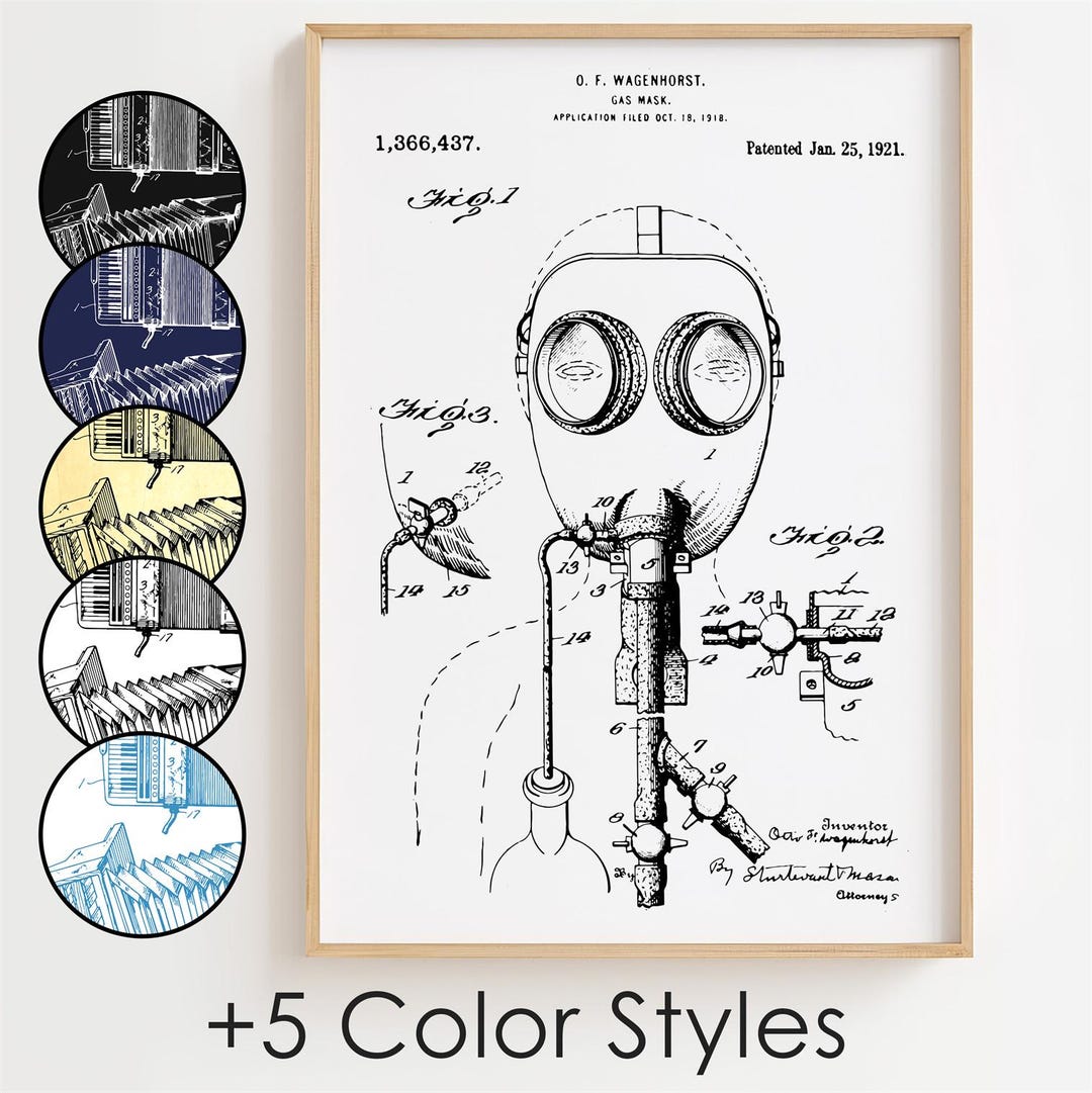Gas Mask Blueprint Poster, Gas Mask Patent Wall Art Minimalistic, Gift ...