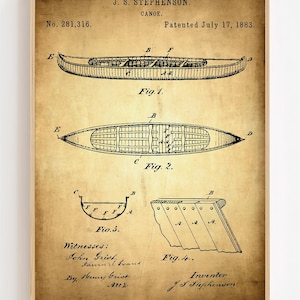 Canoe Blueprint Poster, Canoe Patent Wall Art Minimalistic, Gift Decor ...