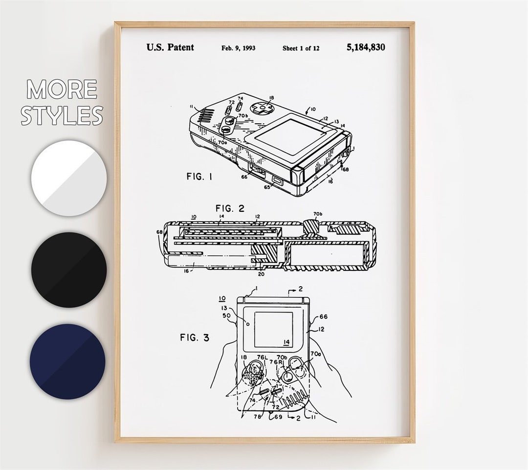 Gameboy Blueprint Poster, Patent Wall Art Minimalistic, Gift Decor ...